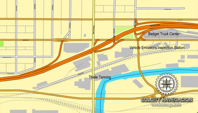 Milwaukee, Wisconsin, US printable vector street City Plan map, full ...