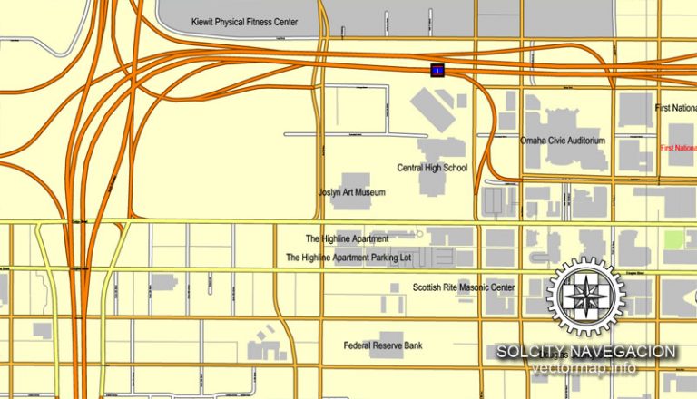 Omaha Nebraska US printable vector street map: City Plan full editable ...
