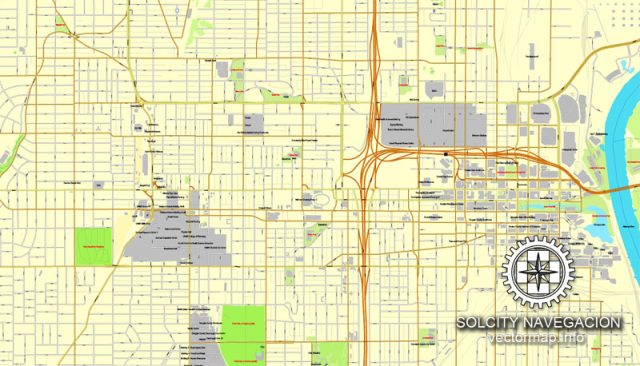 Omaha, Nebraska, US printable vector street City Plan map, full ...