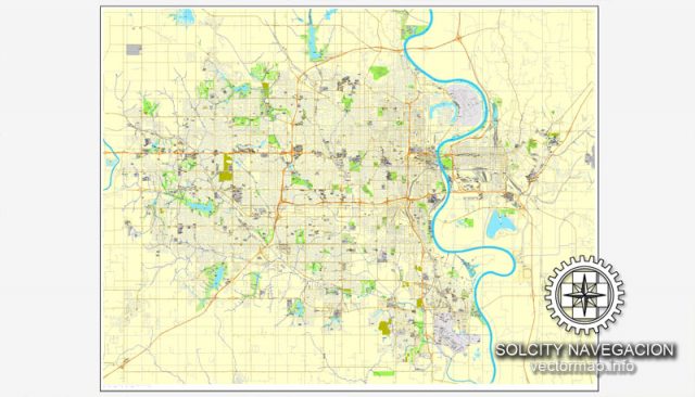 Omaha Nebraska US printable vector street map: City Plan full editable ...