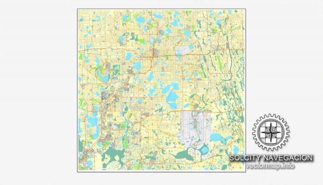 Orlando Florida US printable vector street map: City Plan full editable ...