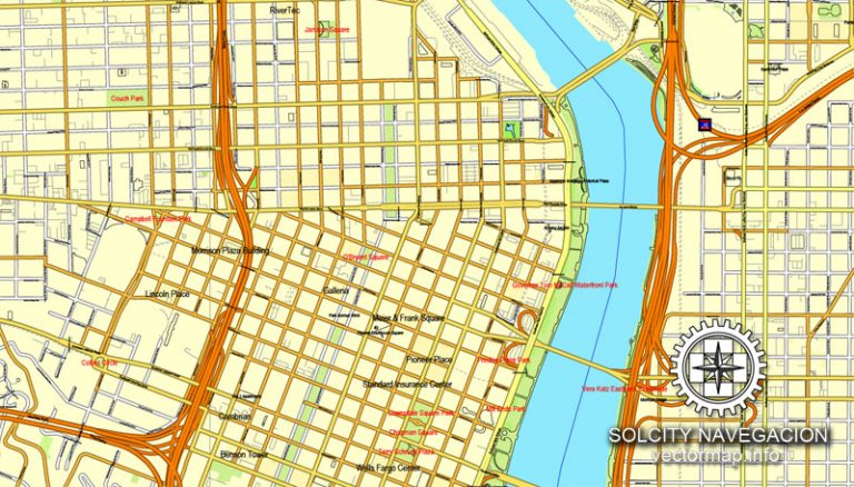Portland, Oregon, US printable vector street City Plan map, full ...