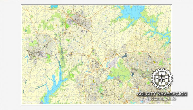 Raleigh Chapel Hill Durham North Carolina Printable Map US Editable ...