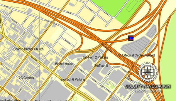 Richmond Virginia US printable vector street map: City Plan full ...