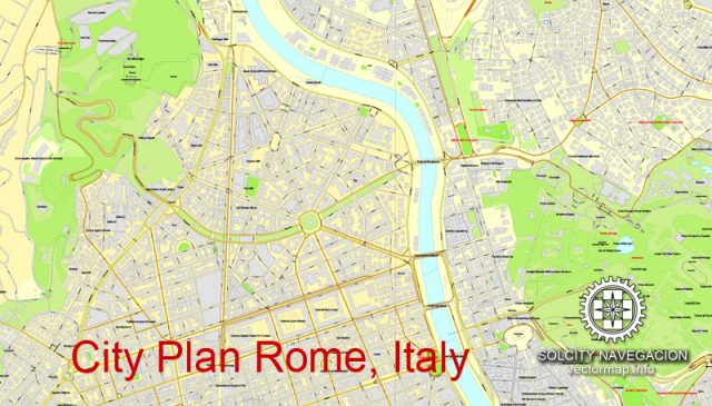 Rome, Italy, Printable City Plan vector Map / mappa Roma vettoriale ...