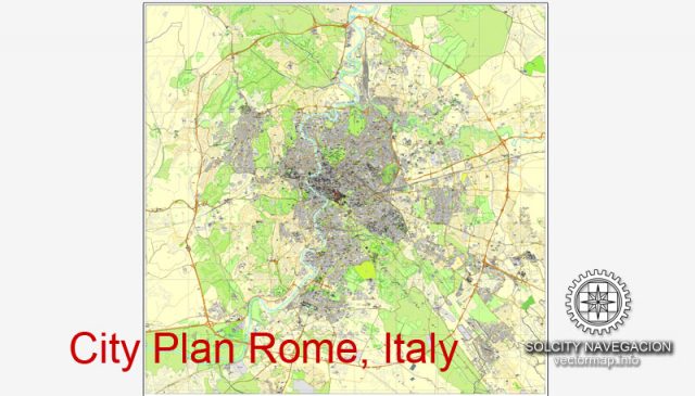 Rome Italy Printable City Plan Map / mappa Roma vettoriale, Adobe Illustrator – Maps in Vector ...