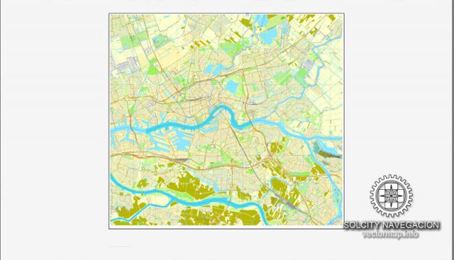Rotterdam, Netherlands, printable vector street City Plan map, full ...