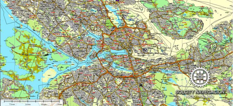Stockholm Sweden printable vector street map full Atlas 25 parts map ...