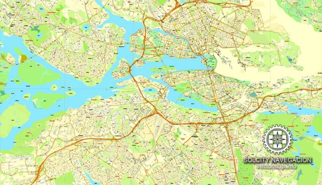Stockholm, Sweden, Sverige printable vector street Simple City Plan map ...