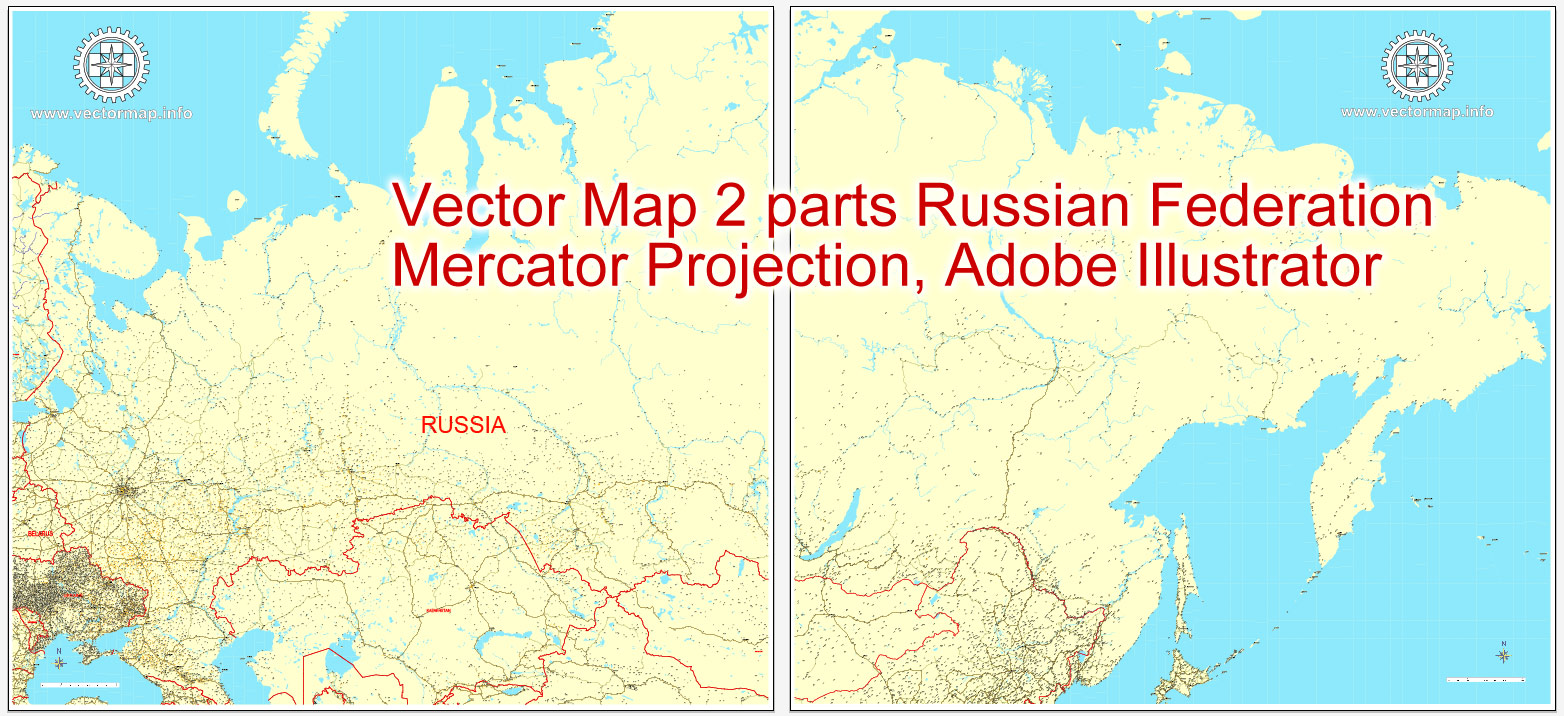Russia + Ukraine: Free vector map Russia + Ukraine Mercator Projection ...