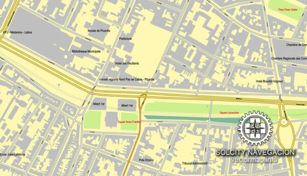 Amiens, France printable vector street City Plan map, full editable ...