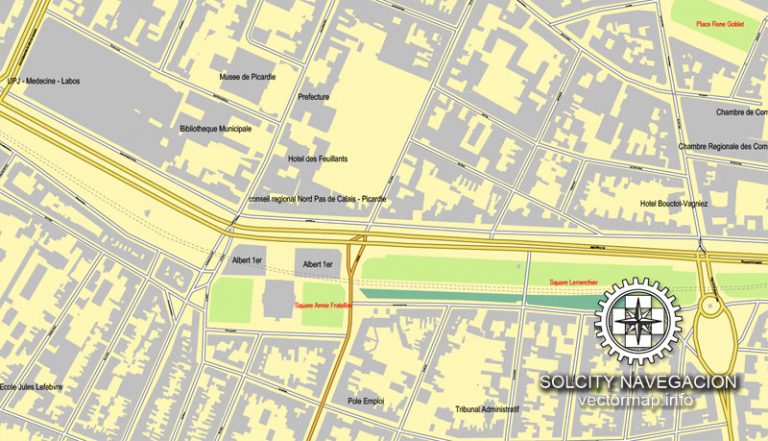Amiens, France printable vector street City Plan map, full editable ...