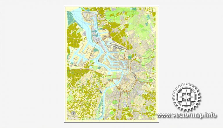 Antwerp Belgium printable vector street City Plan map, full editable ...