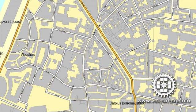 Antwerp, Belgium, printable vector street City Plan map, full editable ...