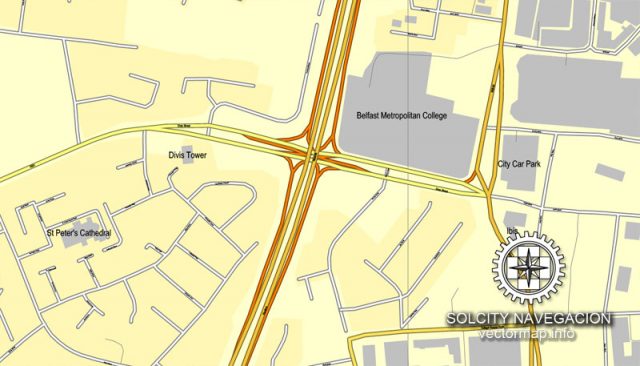Belfast UK N. Ireland, printable vector street City Plan map, fully ...