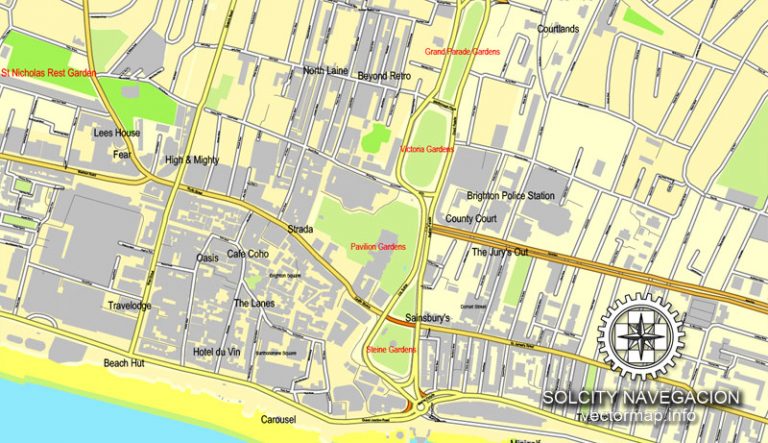 Brighton UK Great Britain printable vector street map: City Plan full ...