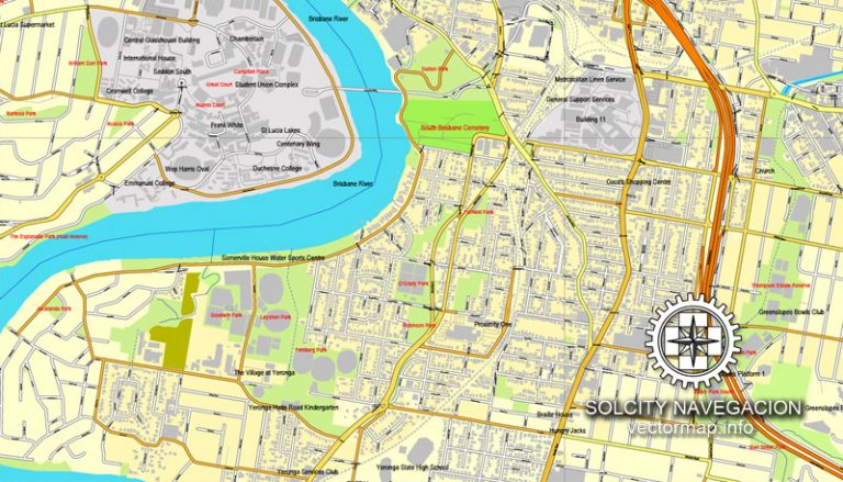 Brisbane PDF Map Australia exact printable vector City Plan editable ...