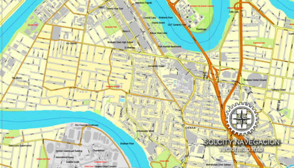Brisbane, Australia in Adobe illustrator, printable vector street City ...