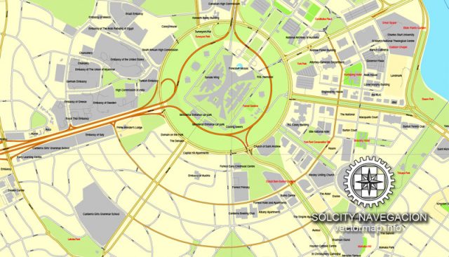 Canberra, Australia in Adobe illustrator, printable vector street City ...