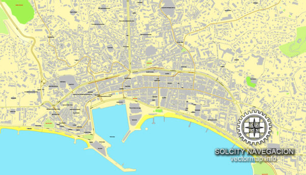 Cannes, France printable vector street City Plan map, full editable ...