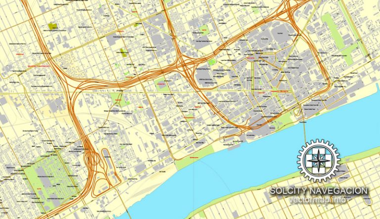 Detroit, Michigan, US printable vector street City Plan map, full ...