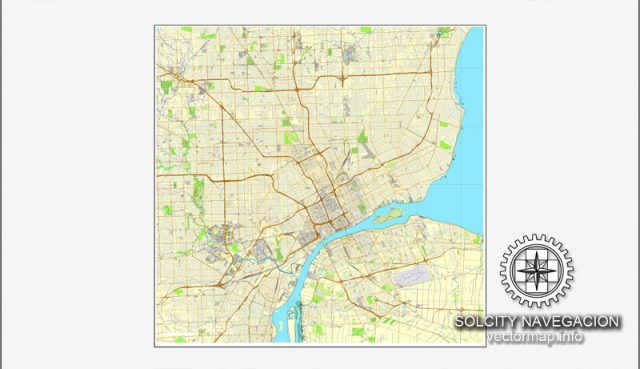 Detroit, Michigan, US printable vector street City Plan map, full ...