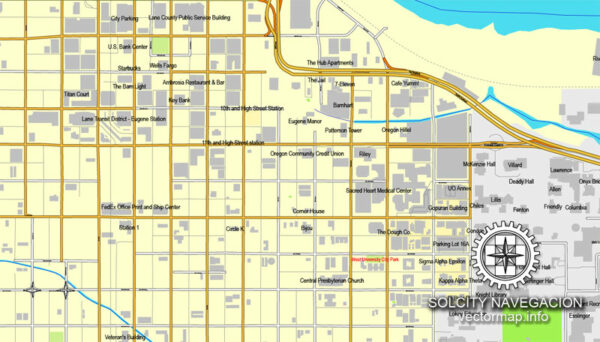 Eugene, Oregon, US printable vector street City Plan map, full editable ...
