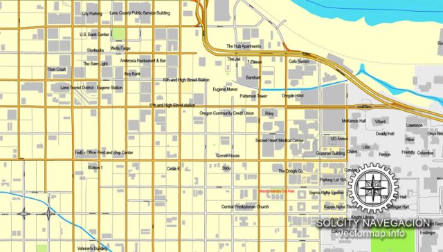 Eugene, Oregon, US printable vector street City Plan map, full editable ...