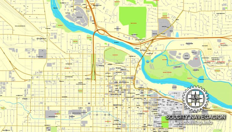 Eugene, Oregon, US printable vector street City Plan map, full editable ...