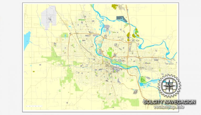 Eugene, Oregon, US printable vector street City Plan map, full editable ...