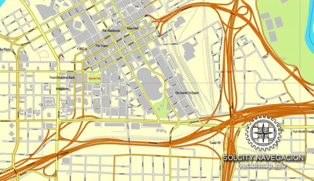 Fort Worth, Texas, US printable vector street City Plan map, full ...