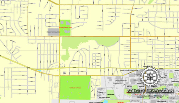 Gainesville Florida US printable vector street map: City Plan full ...