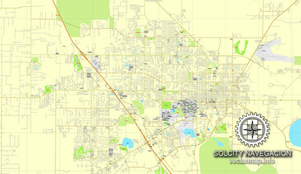 Gainesville Florida US printable vector street map: City Plan full ...