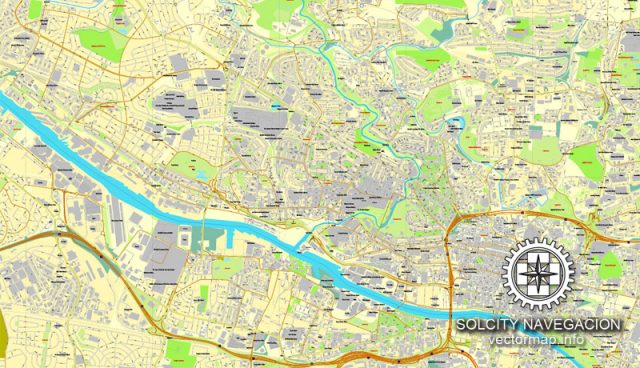 Glasgow Scotland UK printable vector street map City Plan full editable ...