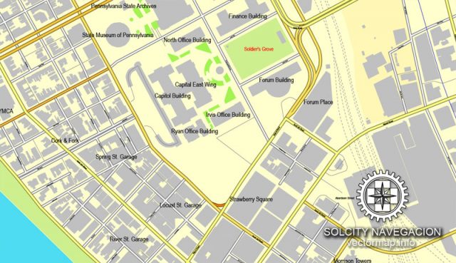 Harrisburg, Pennsylvania, US printable vector street City Plan map ...