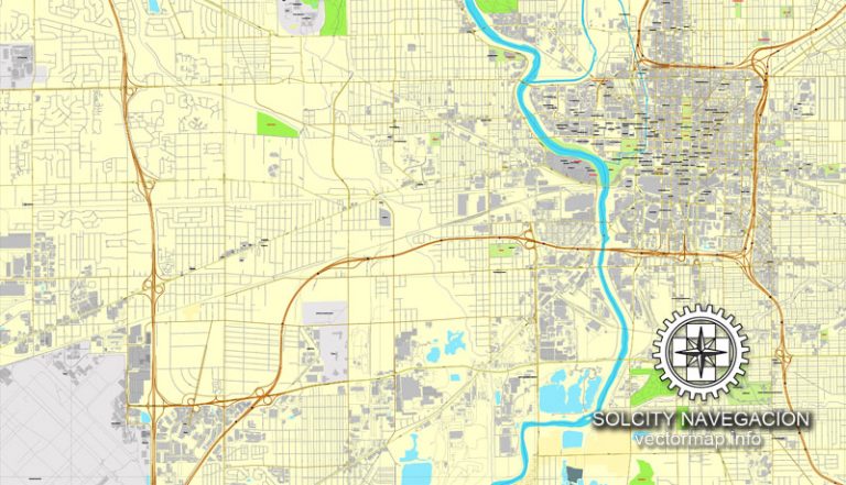 Indianapolis, Indiana, US printable vector street City Plan map, full ...