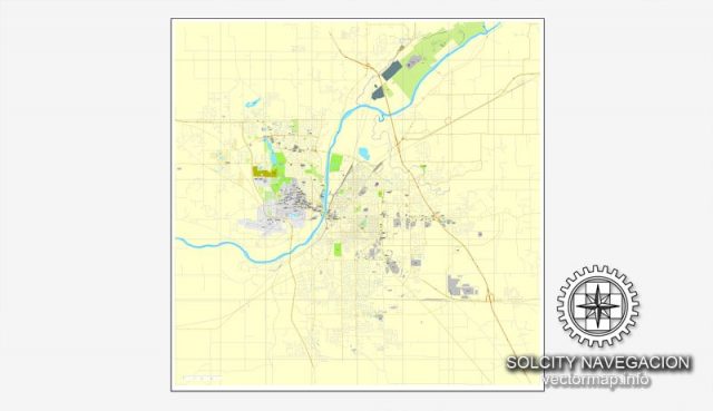 Lafayette, Indiana, US printable vector street City Plan map, full ...