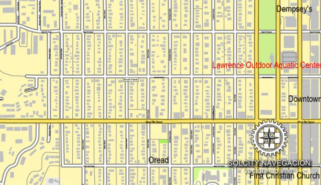 Lawrence, Kansas, US printable vector street City Plan map, full ...