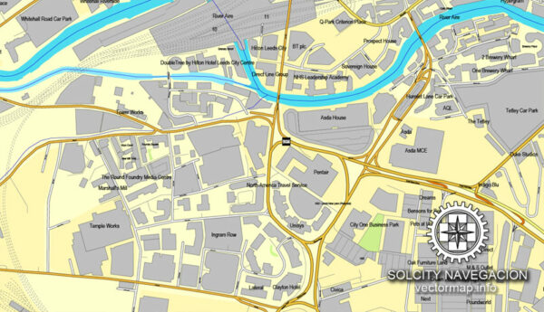 Leeds UK Great Britain printable vector street map: City Plan full ...