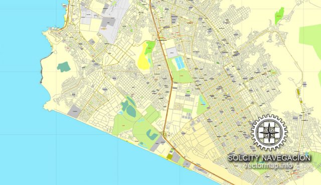 Lima, Peru, 2 part map, printable vector street City Plan map, full ...