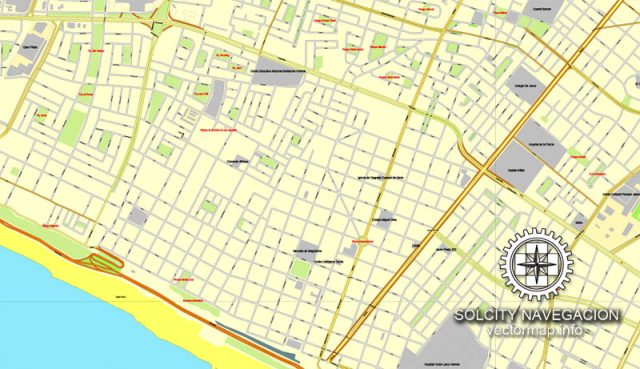 Lima, Peru, 2 part map, printable vector street City Plan map, full ...