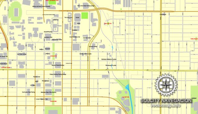 Lincoln Nebraska US printable vector street map: City Plan full ...
