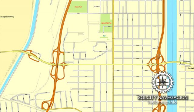 Los Angeles Grande Map, California US printable vector street City Plan ...