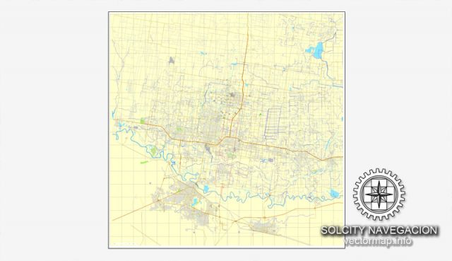 McAllen Texas US printable vector street map: City Plan full editable ...