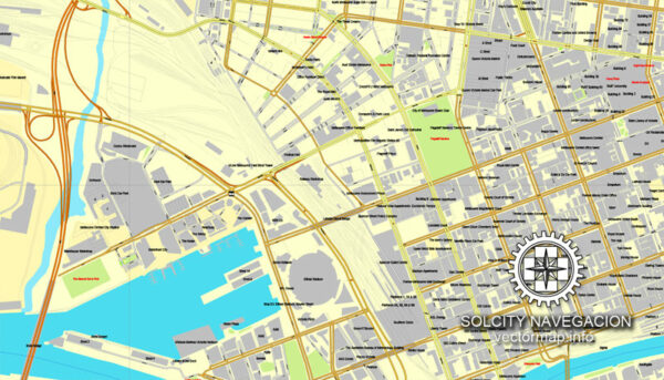 Melbourne, Australia in Adobe Illustrator, printable vector street 4 ...