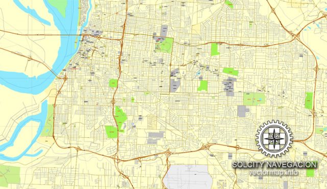 Memphis, Tennessee, US printable vector street City Plan map, full ...