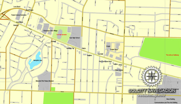 Memphis, Tennessee, US printable vector street City Plan map, full ...