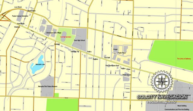 Memphis, Tennessee, US printable vector street City Plan map, full ...