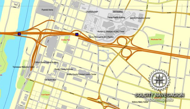 Memphis, Tennessee, US printable vector street City Plan map, full ...