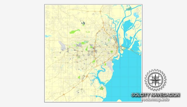 Mobile Alabama US printable vector street map: City Plan full editable ...